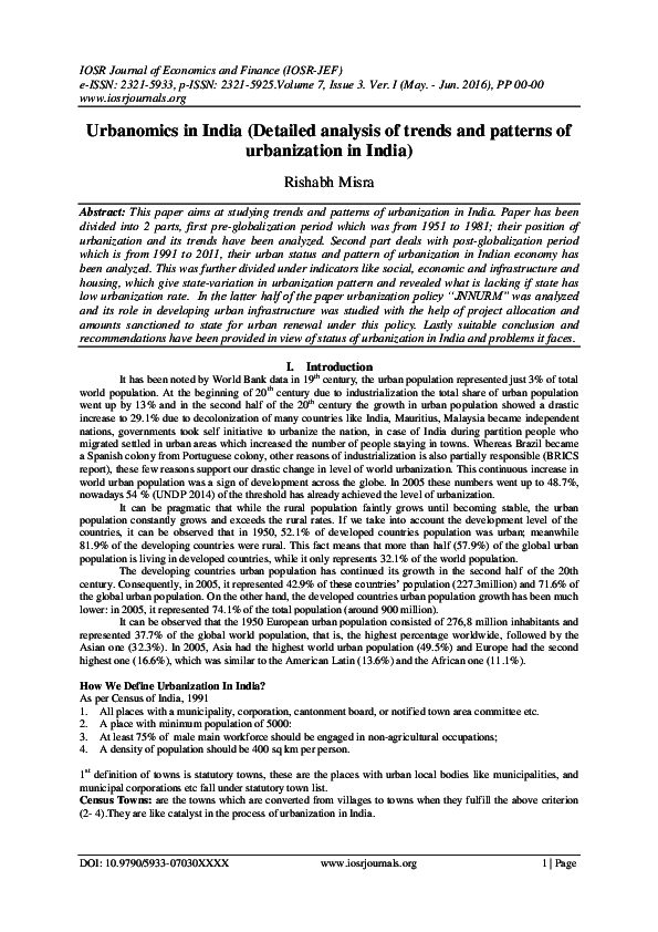 (PDF) Urbanomics In India