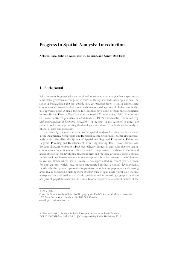 (PDF) Progress in Spatial Analysis: Introduction