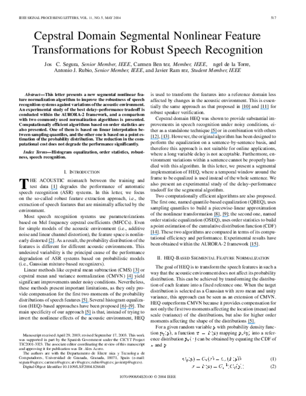 (PDF) Cepstral domain segmental nonlinear feature transformations for ...