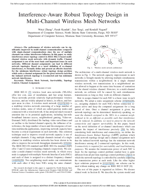 (PDF) Interference-Aware Robust Topology Design in MultiChannel Wireless Mesh Networks