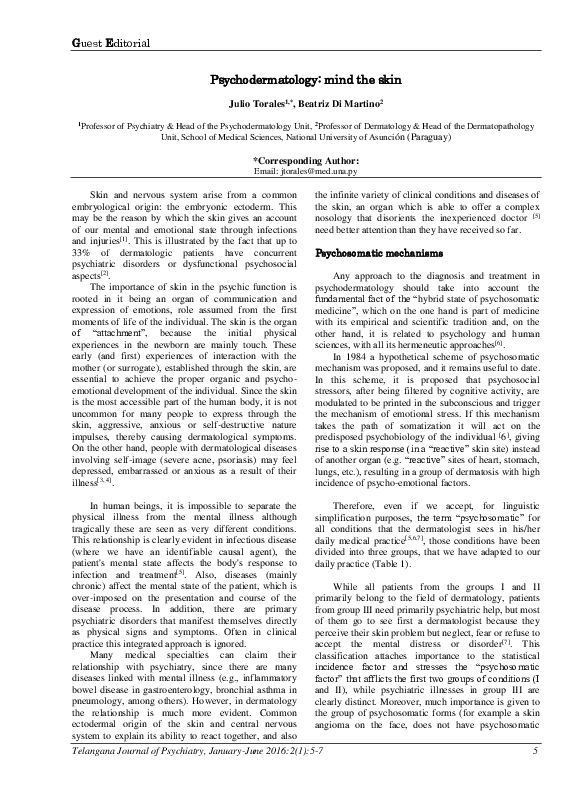 (PDF) Psychodermatology: mind the skin