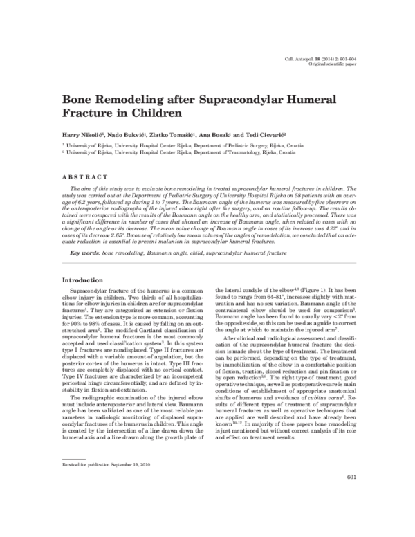 (PDF) Bone Remodelling after Supracondylar Humeral Fracture in Children