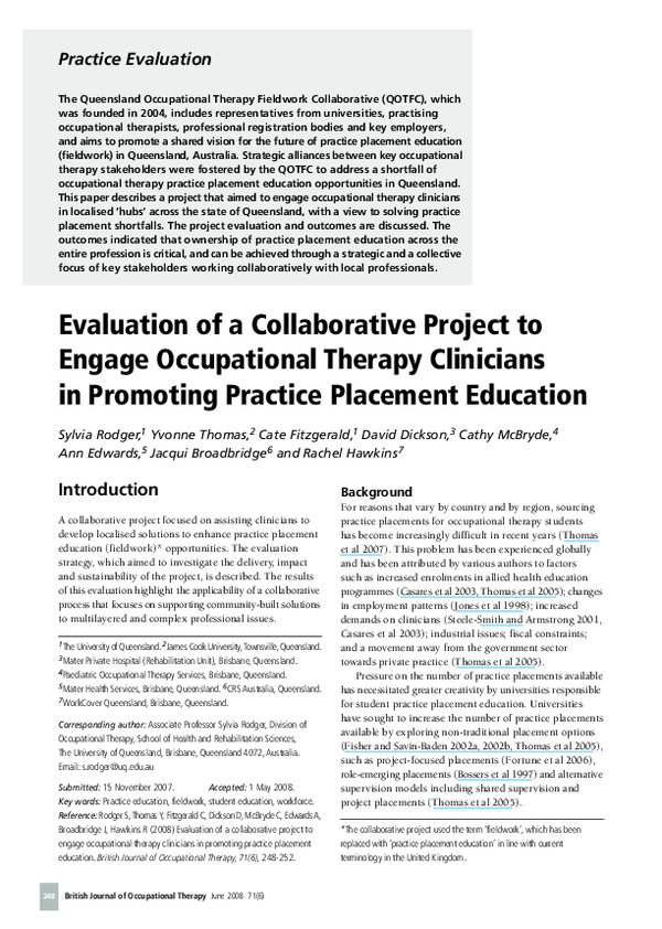 (PDF) Evaluation of a collaborative project to engage occupational ...