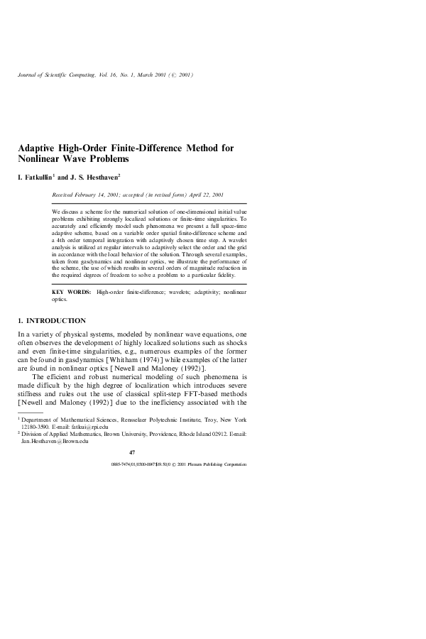 Pdf Adaptive High Order Finite Difference Method For Nonlinear Wave