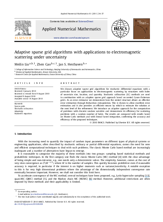 (PDF) Adaptive sparse grid algorithms with applications to electromagnetic scattering under ...