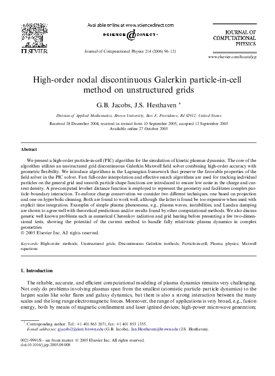 (PDF) High-order nodal discontinuous Galerkin particle-in-cell method on unstructured grids