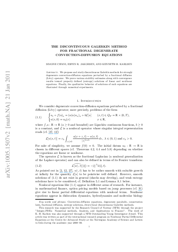 (PDF) The discontinuous Galerkin method for fractional degenerate convection-diffusion equations