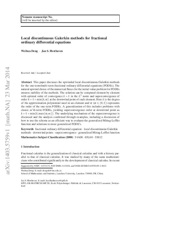 (PDF) Local discontinuous Galerkin methods for fractional ordinary differential equations