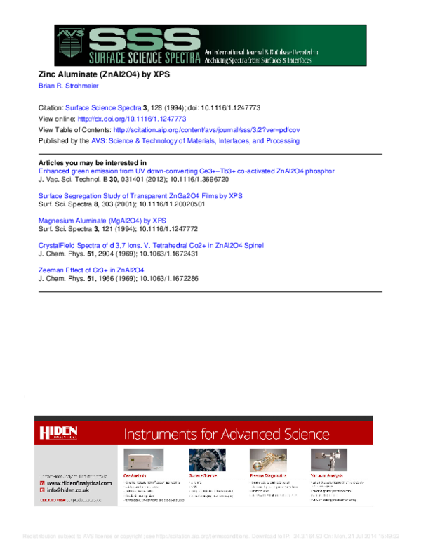 (PDF) Zinc Aluminate (ZnAl2O4) by XPS