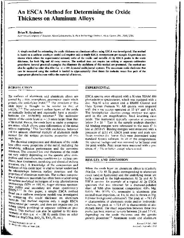 (PDF) An ESCA method for determining the oxide thickness on aluminum alloys