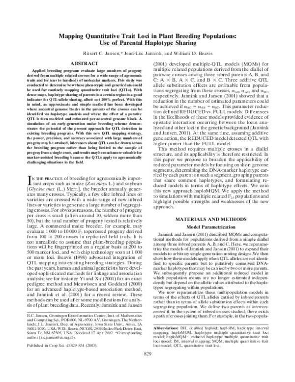 Pdf Mapping Quantitative Trait Loci In Plant Breeding Populations