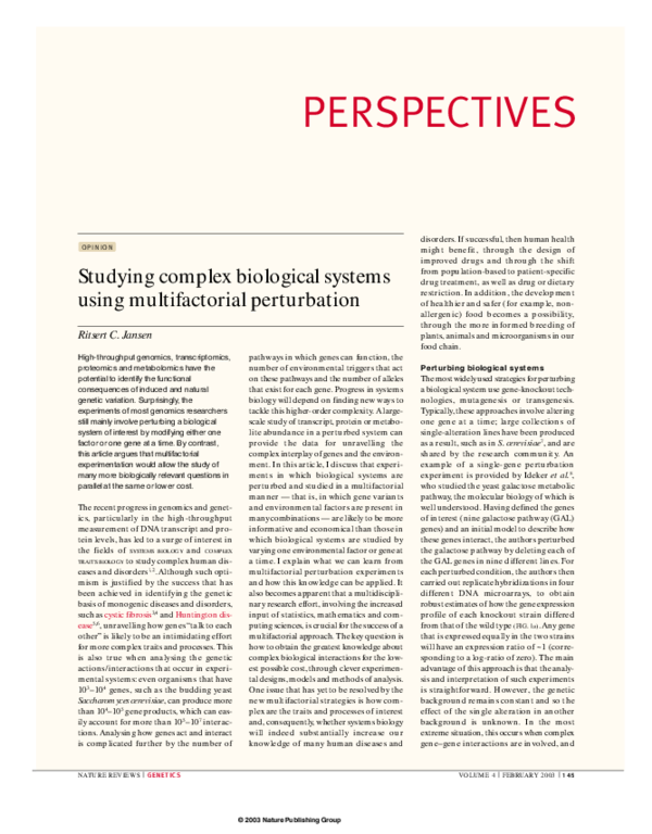 (PDF) Studying complex biological systems using multifactorial perturbation