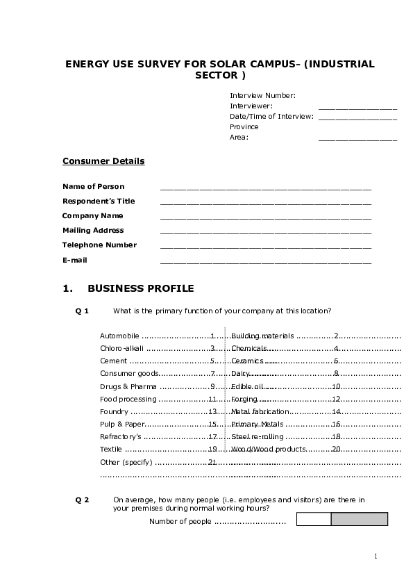 (DOC) Survey Questionnaire Industrial-B