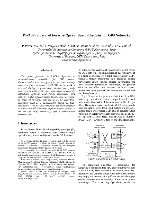 Pdf Pi Obs A Parallel Iterative Optical Burst Scheduler For Obs Networks