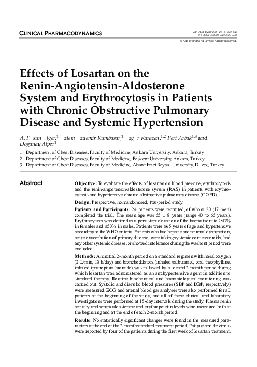 (PDF) Effects of Losartan on the Renin-Angiotensin-Aldosterone System and Erythrocytosis in ...