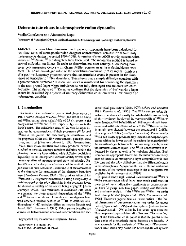 (PDF) Deterministic chaos in atmospheric radon dynamics