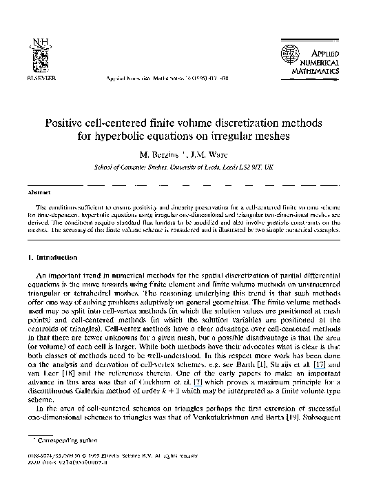 (PDF) Positive cell-centered finite volume discretization methods for hyperbolic equations on ...