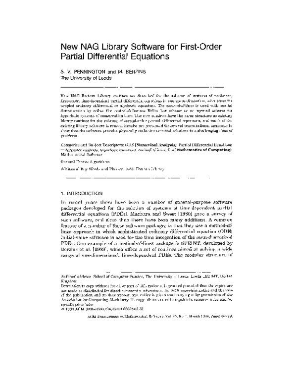 (PDF) New NAG library software for first-order partial differential ...