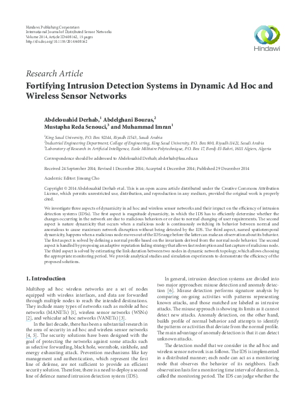 (PDF) Fortifying Intrusion Detection Systems in Dynamic Ad Hoc and Wireless Sensor Networks