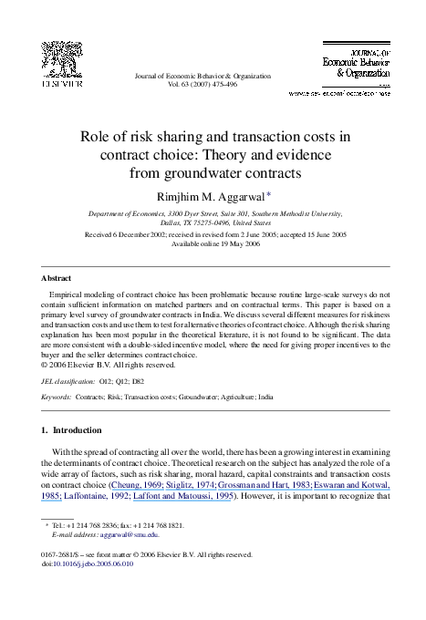 (PDF) Role of risk sharing and transaction costs in contract choice ...