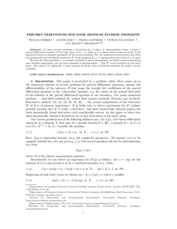 (PDF) Fréchet Derivatives for Some Bilinear Inverse Problems