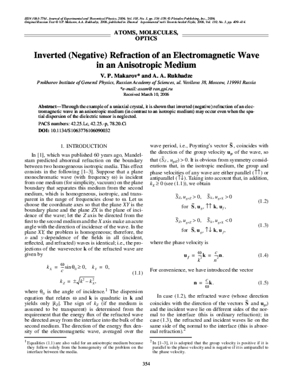 (PDF) Inverted (negative) refraction of an electromagnetic wave in an ...