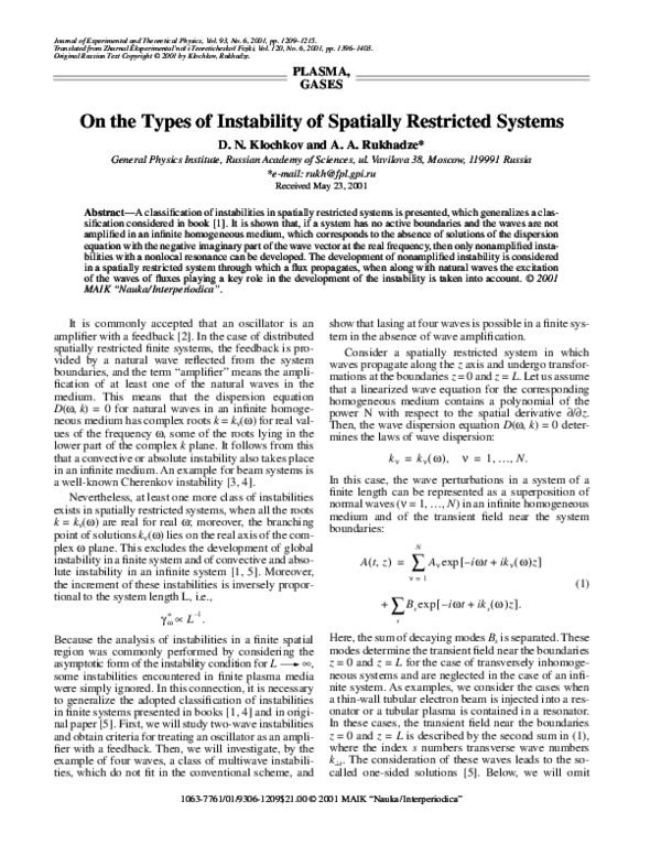 (PDF) On the types of instability of spatially restricted systems
