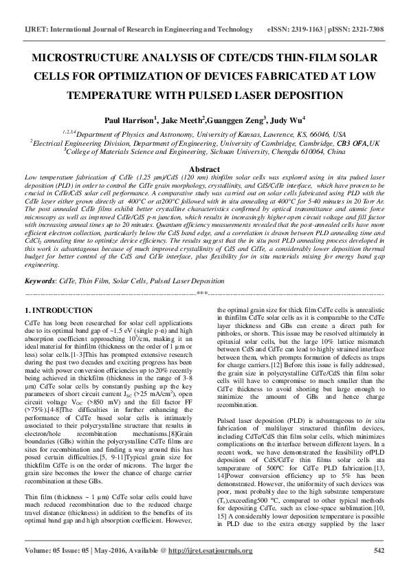 (PDF) MICROSTRUCTURE ANALYSIS OF CDTE/CDS THIN-FILM SOLAR CELLS FOR OPTIMIZATION OF DEVICES ...