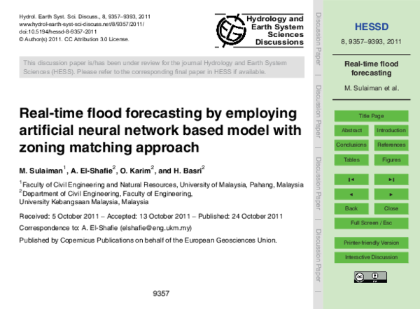 Pdf Real Time Flood Forecasting By Employing Artificial Neural Network Based Model With Zoning
