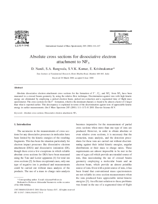 Pdf Absolute Cross Sections For Dissociative Electron Attachment To