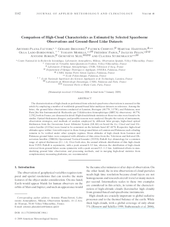 (PDF) Comparison of High-Cloud Characteristics as Estimated by Selected Spaceborne Observations ...
