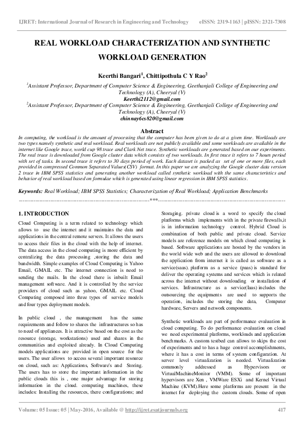 (PDF) Analyzing and Generating Workload Profiles