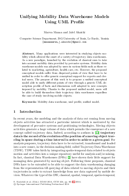 (PDF) Unifying Mobility Data Warehouse Models Using UML Profile