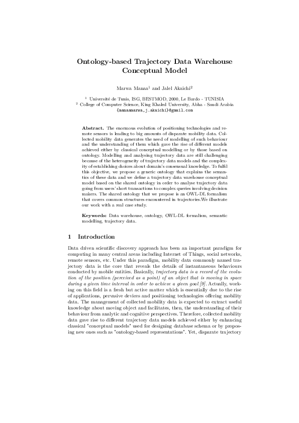 (PDF) Ontology-based Trajectory Data Warehouse Conceptual Model