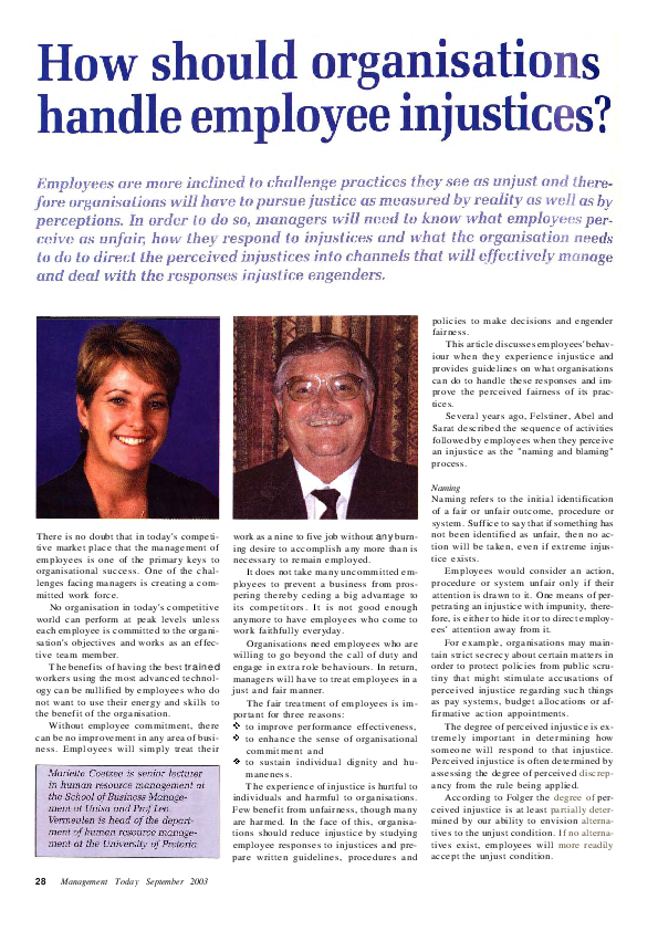 (PDF) Managing Employee Injustices in Organizations