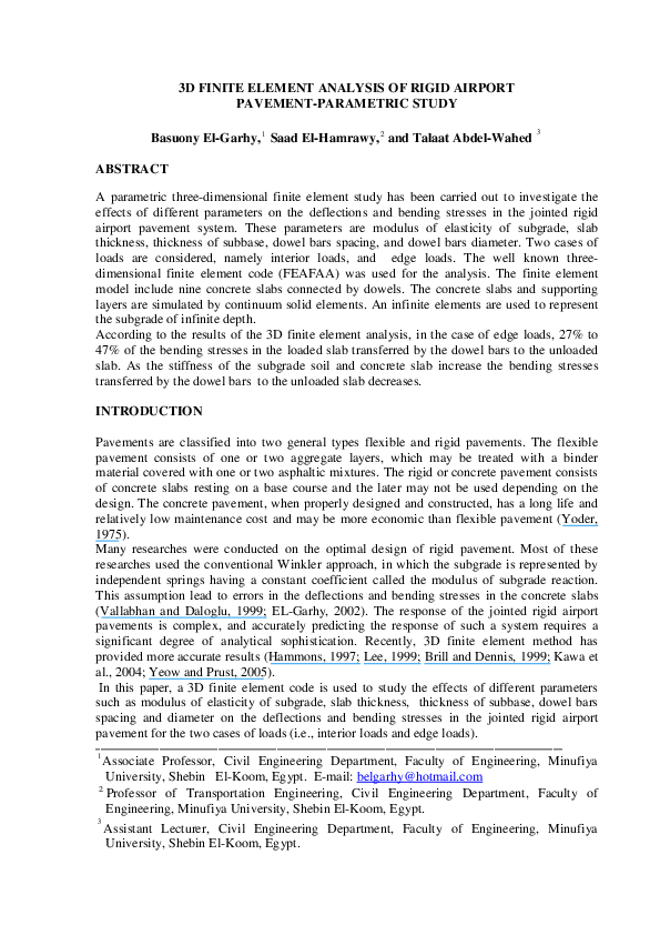 (PDF) 3D Finite Element Analysis of Rigid Airport Pavement-Parametric Study