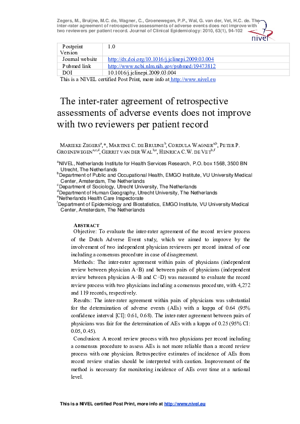 (PDF) The inter-rater agreement of retrospective assessments of adverse ...