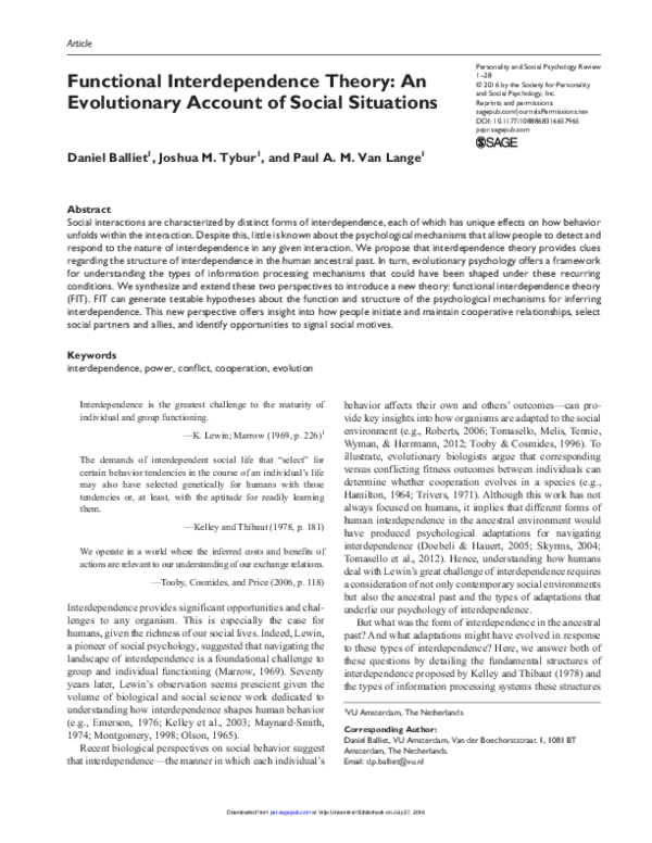 (PDF) Functional Interdependence Theory: An Evolutionary Account of ...