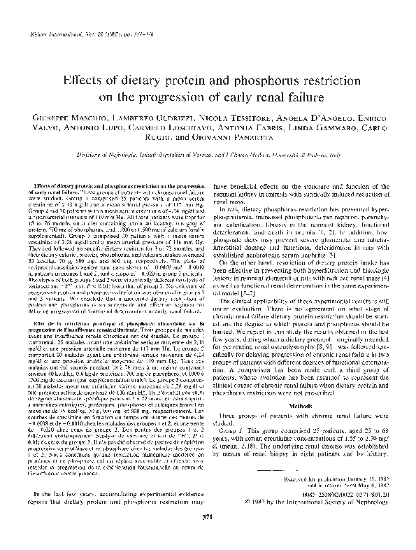 (PDF) Effects of dietary protein and phosphorus restriction on the progression of early renal ...