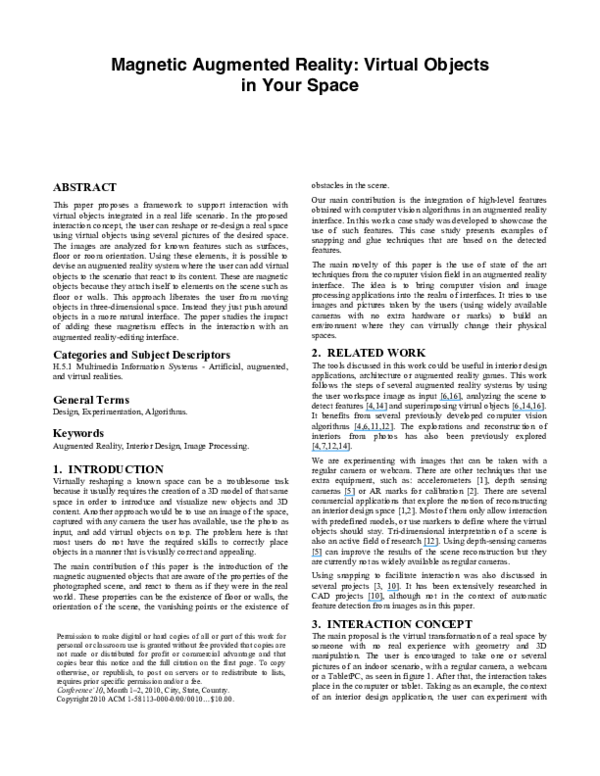 (PDF) Magnetic augmented reality: virtual objects in your space