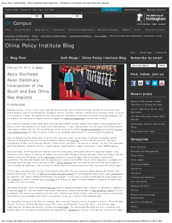(PDF) Abe’s Southeast Asian Diplomacy: Intersection of the South and ...