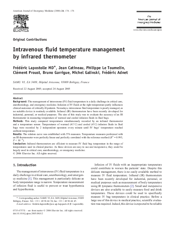 (PDF) Intravenous fluid temperature management by infrared thermometer