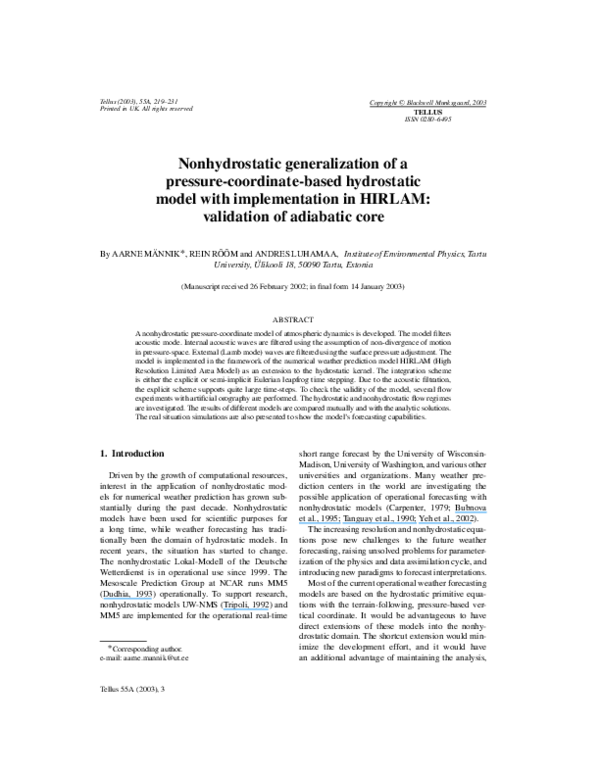 (PDF) Nonhydrostatic generalization of a pressure-coordinate-based hydrostatic model with ...