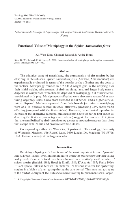 (PDF) Functional Value of Matriphagy in the Spider Amaurobius ferox