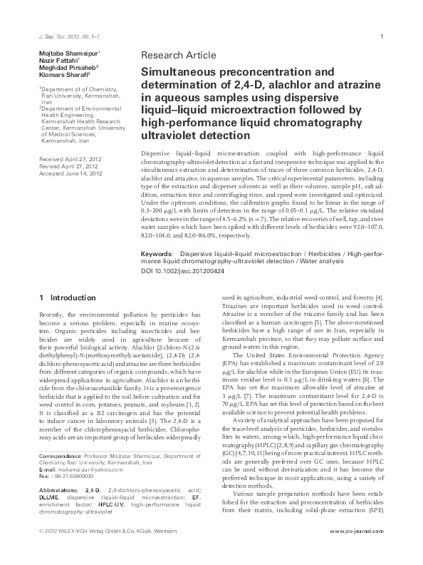 (PDF) Simultaneous preconcentration and determination of 2,4-D ...