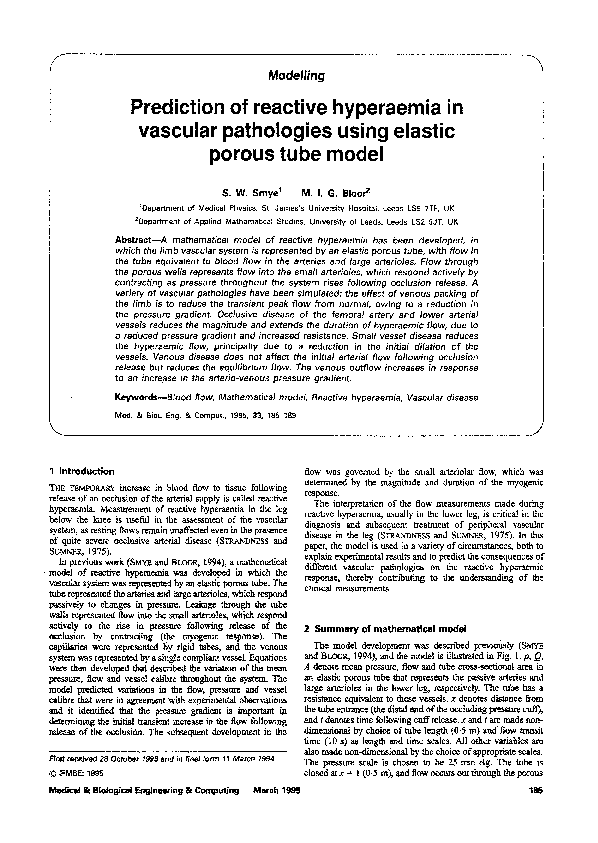 Pdf Prediction Of Reactive Hyperaemia In Vascular Pathologies Using Elastic Porous Tube Model