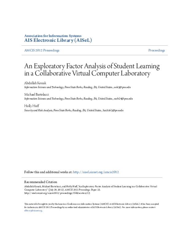(PDF) An Exploratory Factor Analysis of Student Learning in a ...
