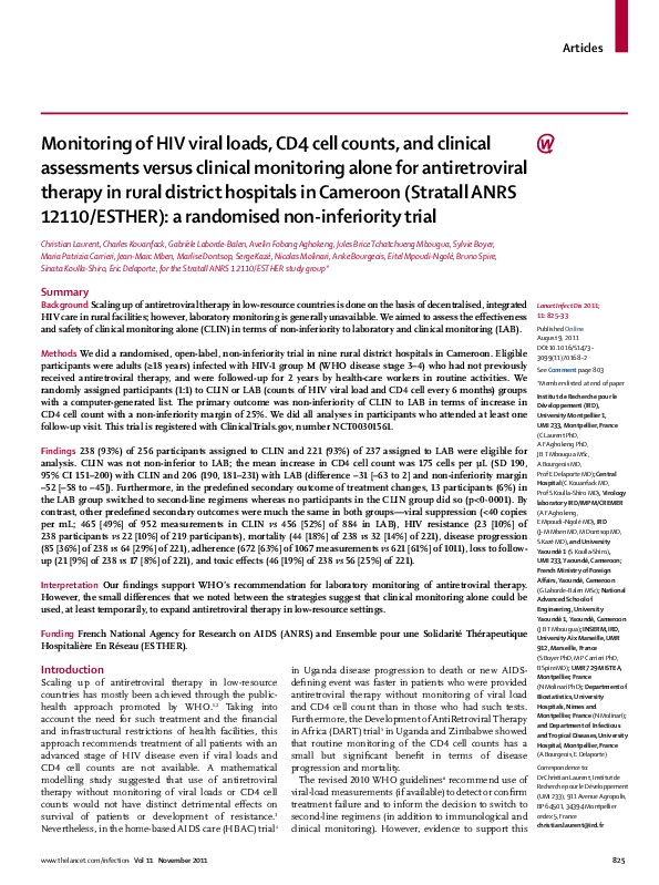 (PDF) Monitoring of HIV viral loads, CD4 cell counts, and clinical ...