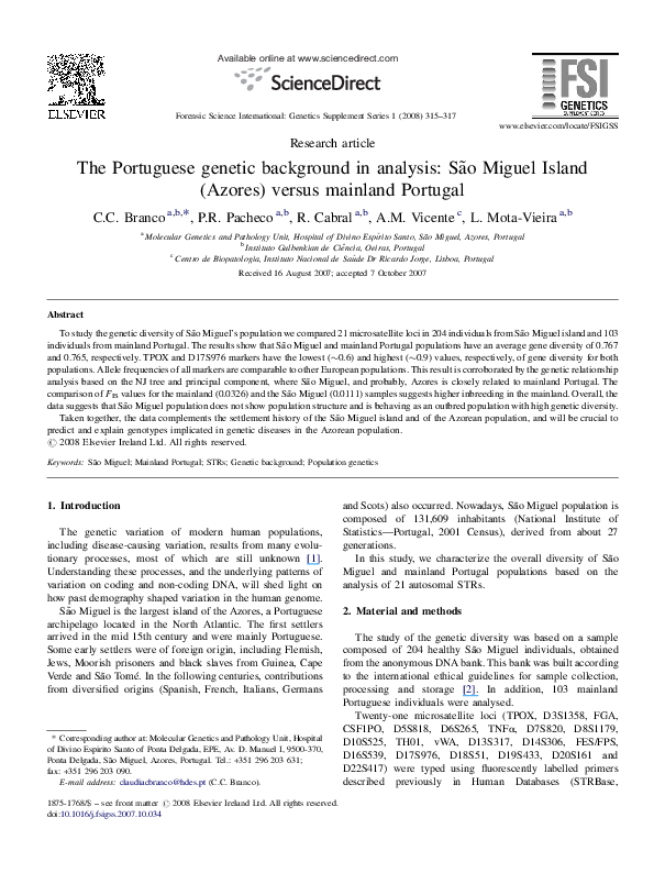 (PDF) The Portuguese genetic background in analysis: São Miguel Island ...
