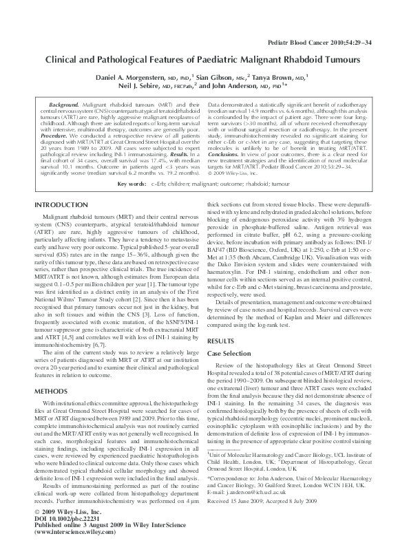 (PDF) Clinical and pathological features of paediatric malignant rhabdoid tumours